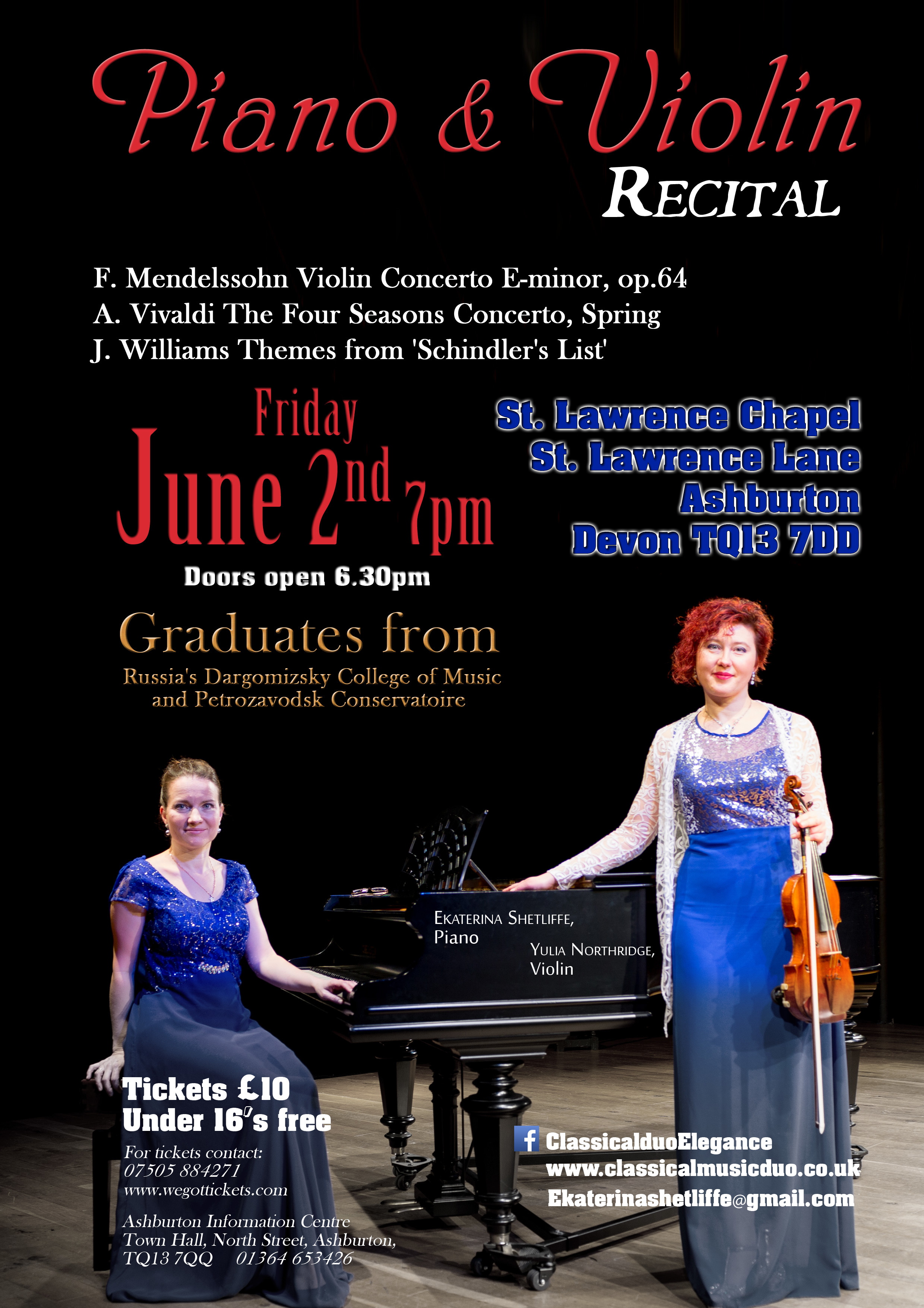 Piano & Violin Recital at St Lawrence Chapel, Ashburton on Friday 2nd ...