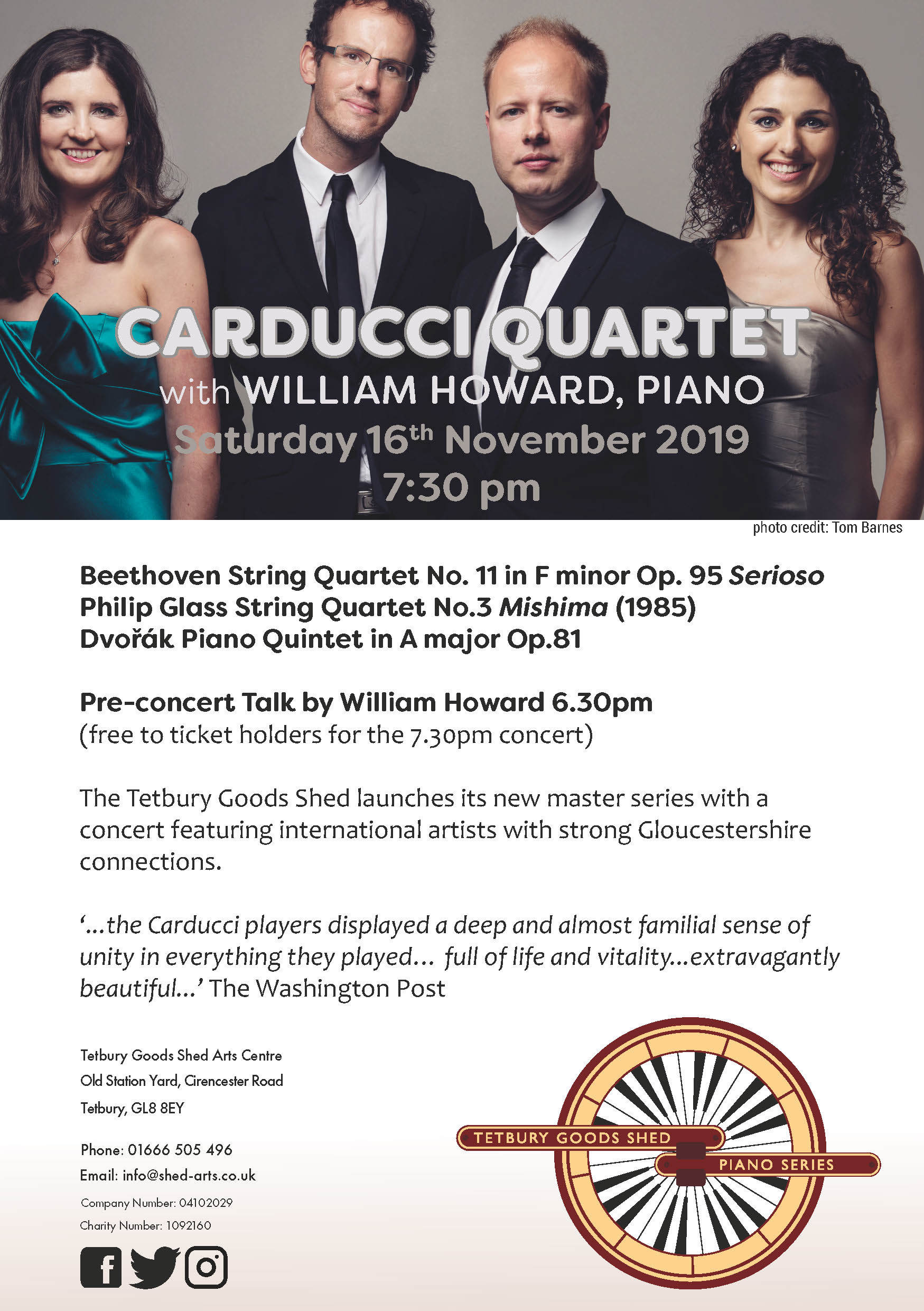 Carducci Quartet with William Howard: First concert in the Goods Shed ...